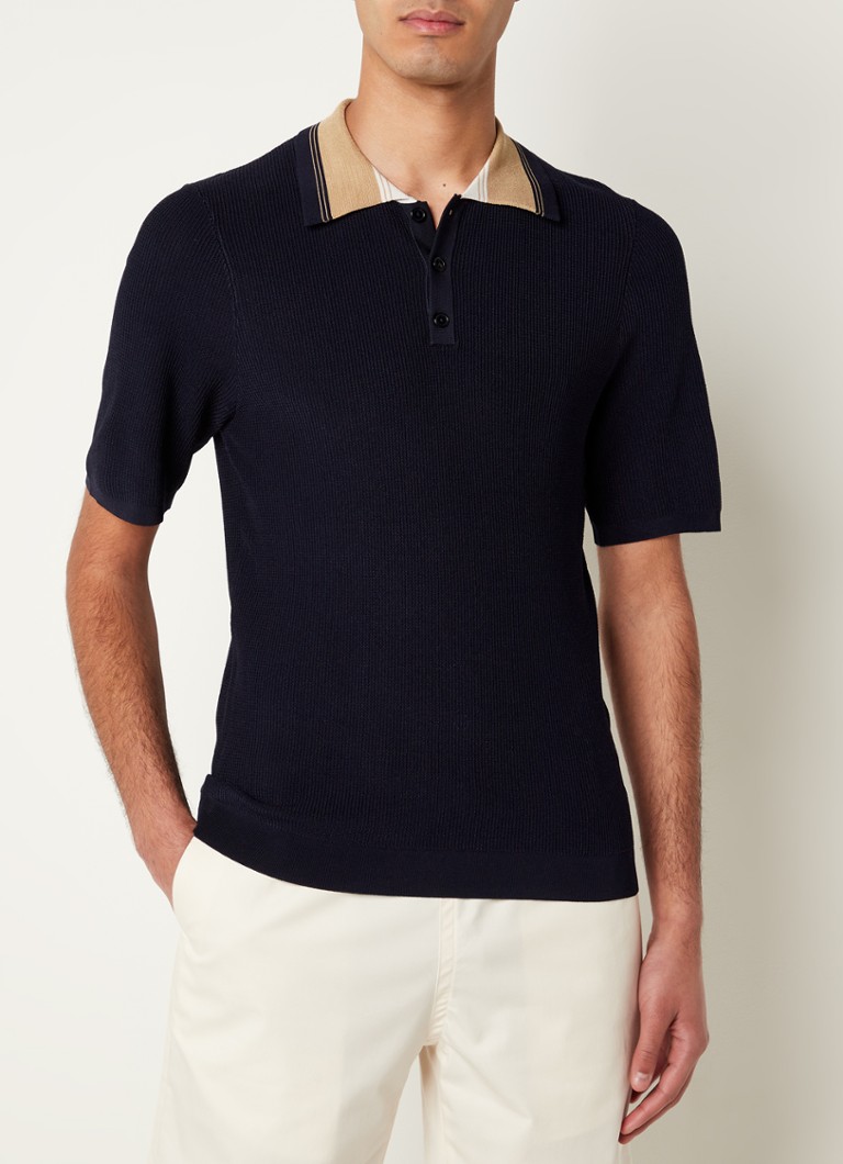 Sandro Milo regular fit fijngebreide polo met structuur en getipte ...