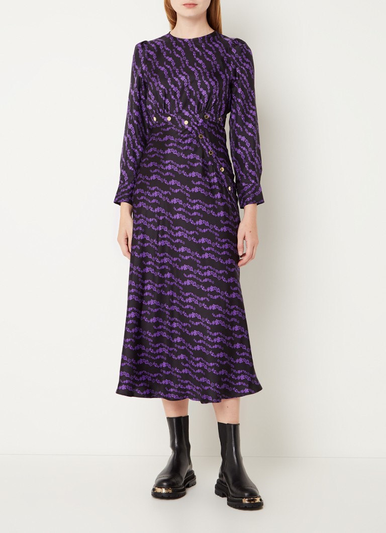 Sandro Santa midi jurk van zijde met sierknopen • Paars • de Bijenkorf