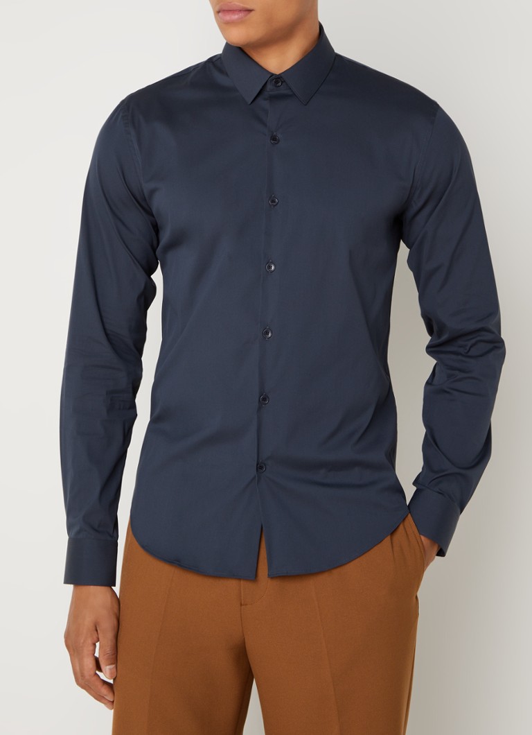 Sandro Slim fit overhemd met stretch • Donkerblauw • de Bijenkorf