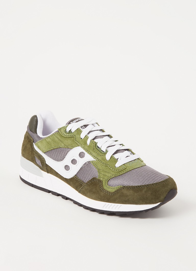 Saucony Sneaker met details van leer en suède • Legergroen • de Bijenkorf