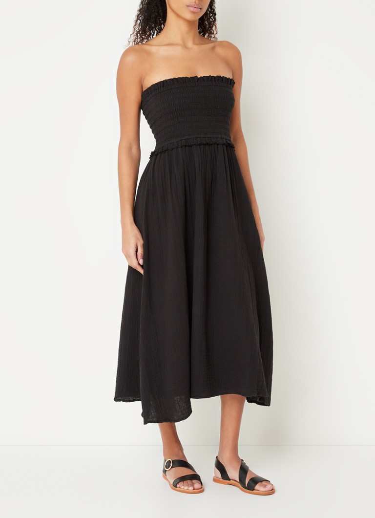 Seafolly Caspian midi strandjurk met smockwerk • Zwart • de Bijenkorf
