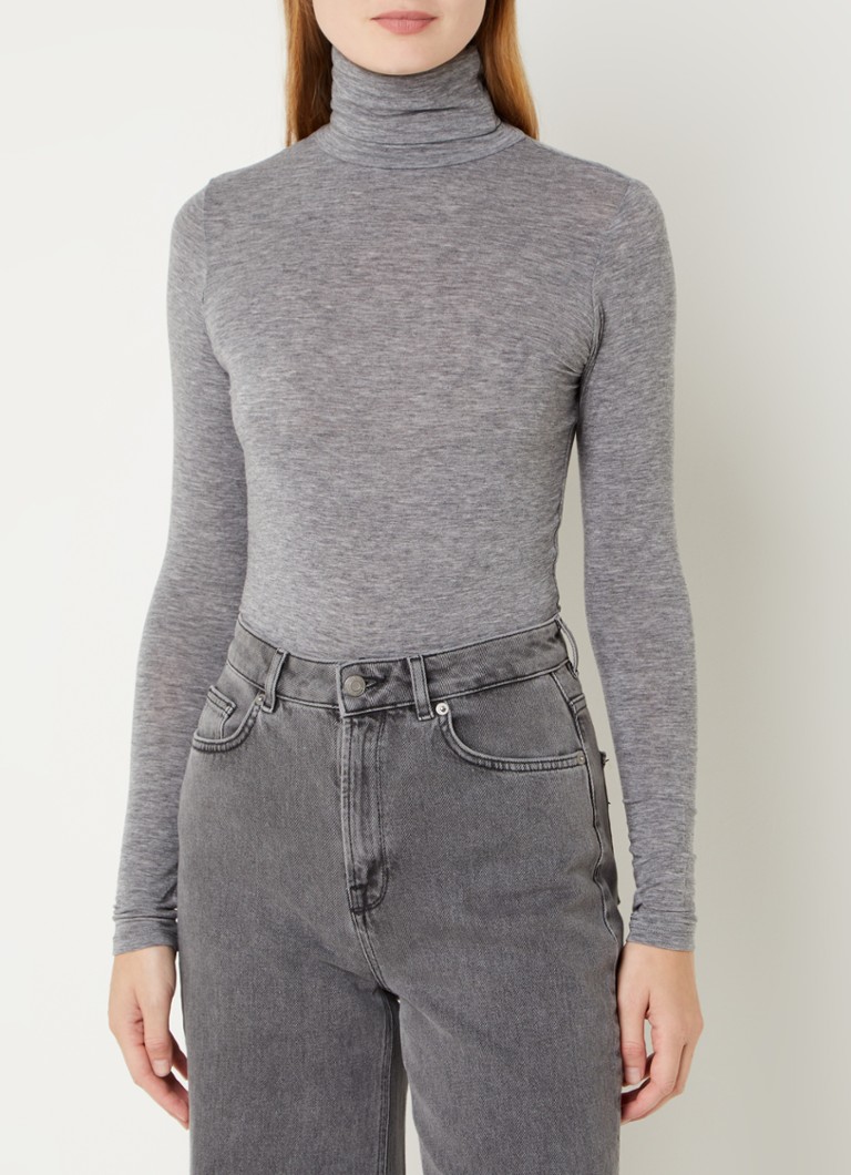 Second Female Matima longsleeve met col in merino wolblend • Grijsmele ...