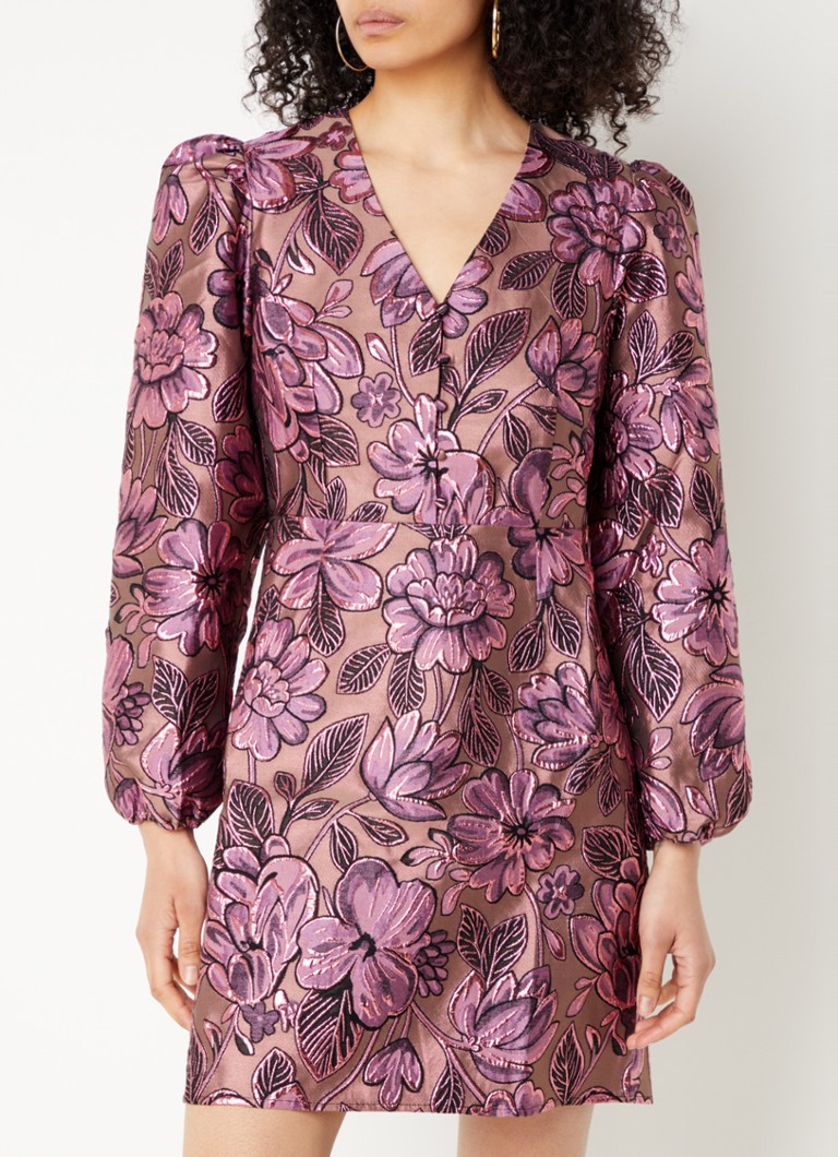 Selected Femme Paula mini jurk met jacquard dessin en lurex • Lila • de ...