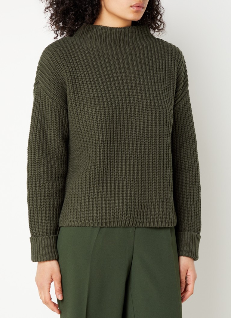 Selected Femme Selma Grofgebreide Trui Met Opstaande Kraag • Legergroen
