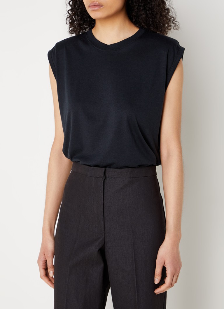 Sessùn Dee mouwloze top in lyocellblend met schoudervulling • Zwart ...