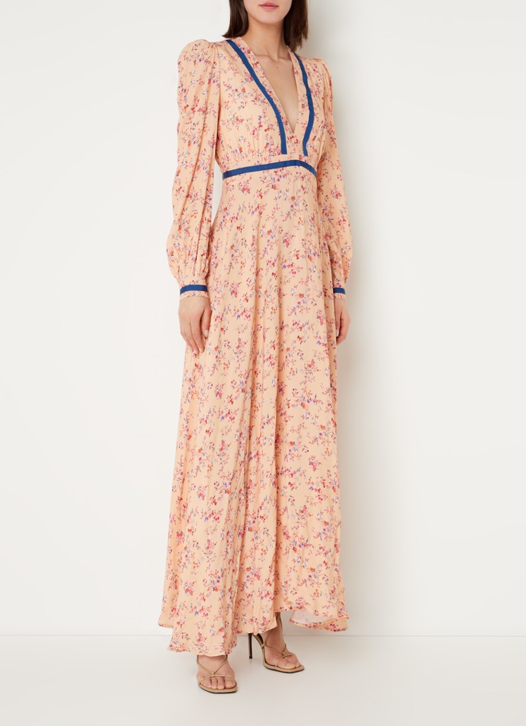 Silvian Heach Maxi jurk met bloemenprint en V-hals • Zalmroze • de ...