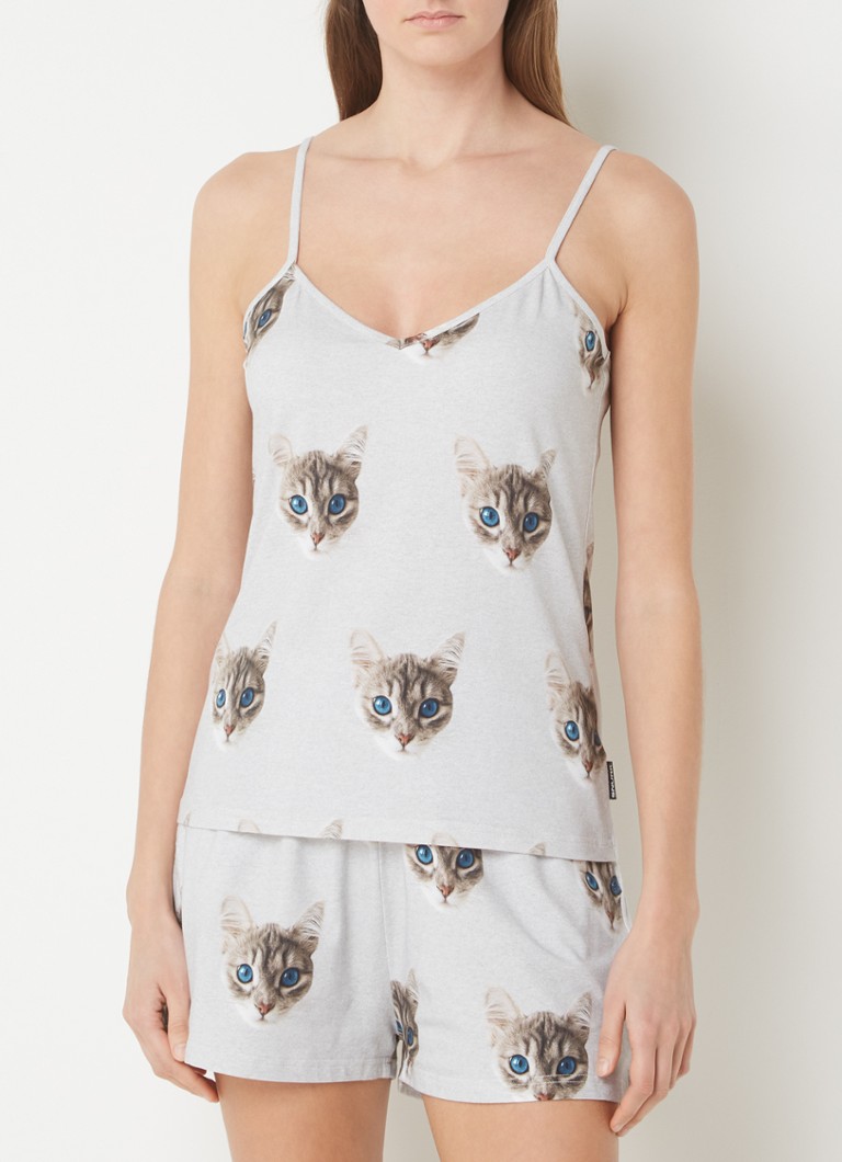 Snurk Ollie Cat pyjamatop van biologisch katoen met print • Grijs • de ...