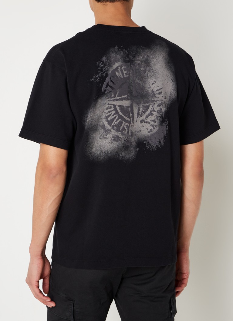Stone Island 2RCE6 T-shirt met logo- en backprint • Zwart • de Bijenkorf