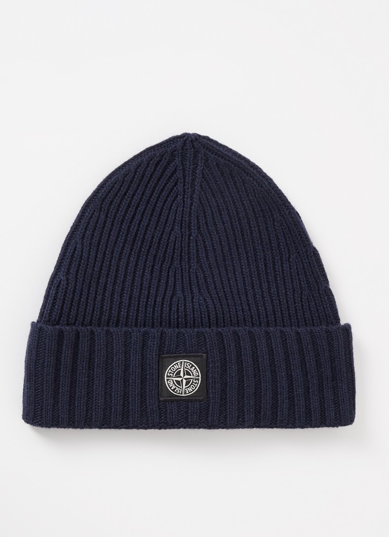 Stone Island N03Z3 grofgebreid muts in kasjmierblend met logo ...