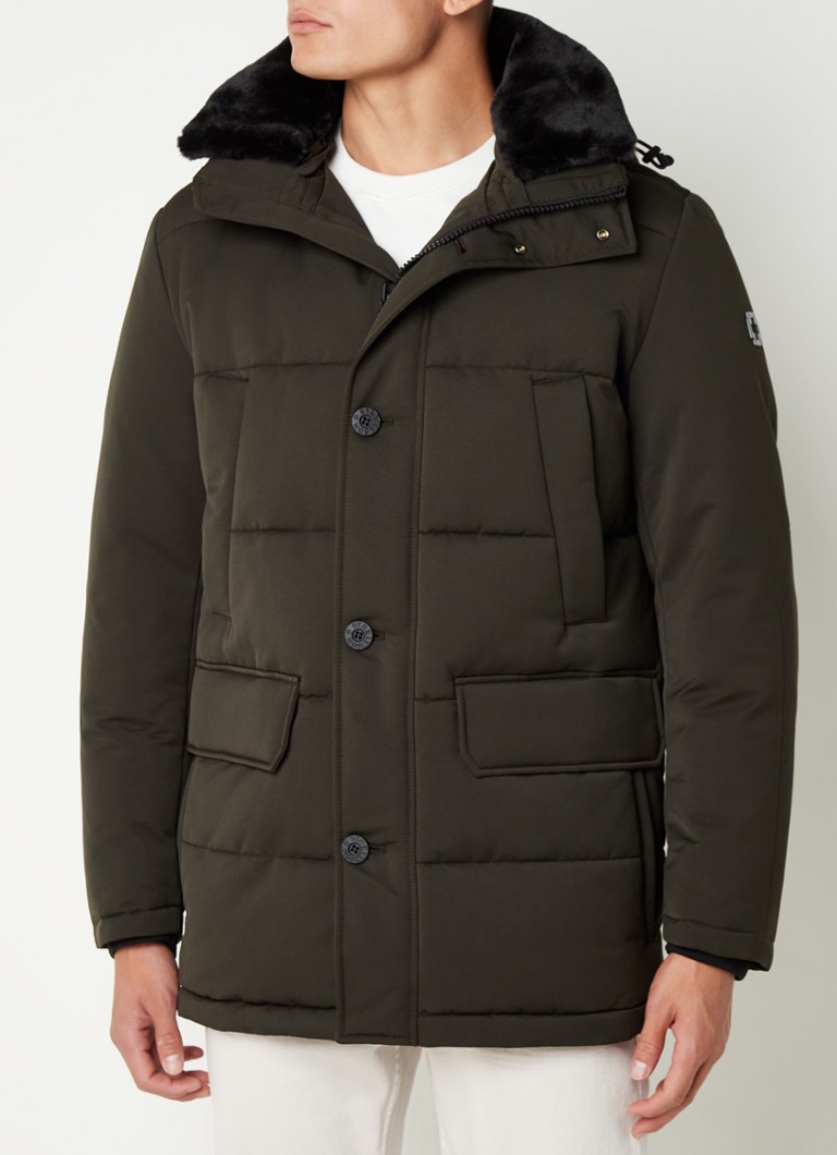 Strellson Plaza gewatteerde jas met afneembare imitatiebontkraag ...