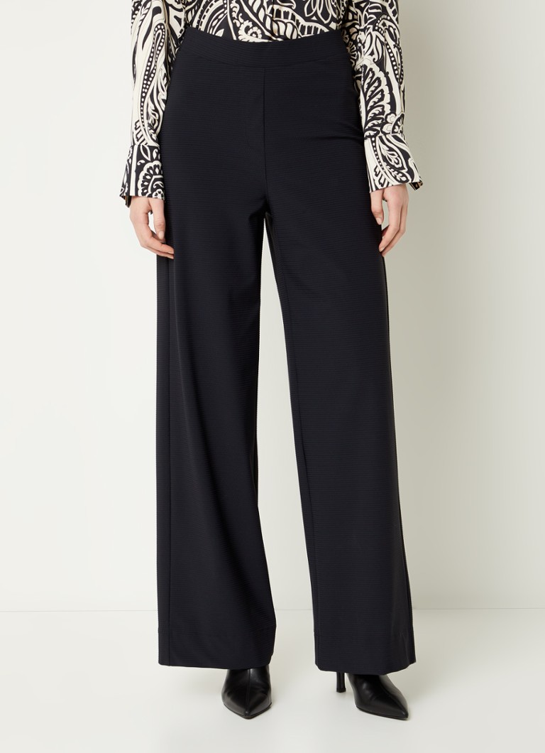 Studio Anneloes Alex Bonded Mesh high waist wide fit pantalon • Zwart ...