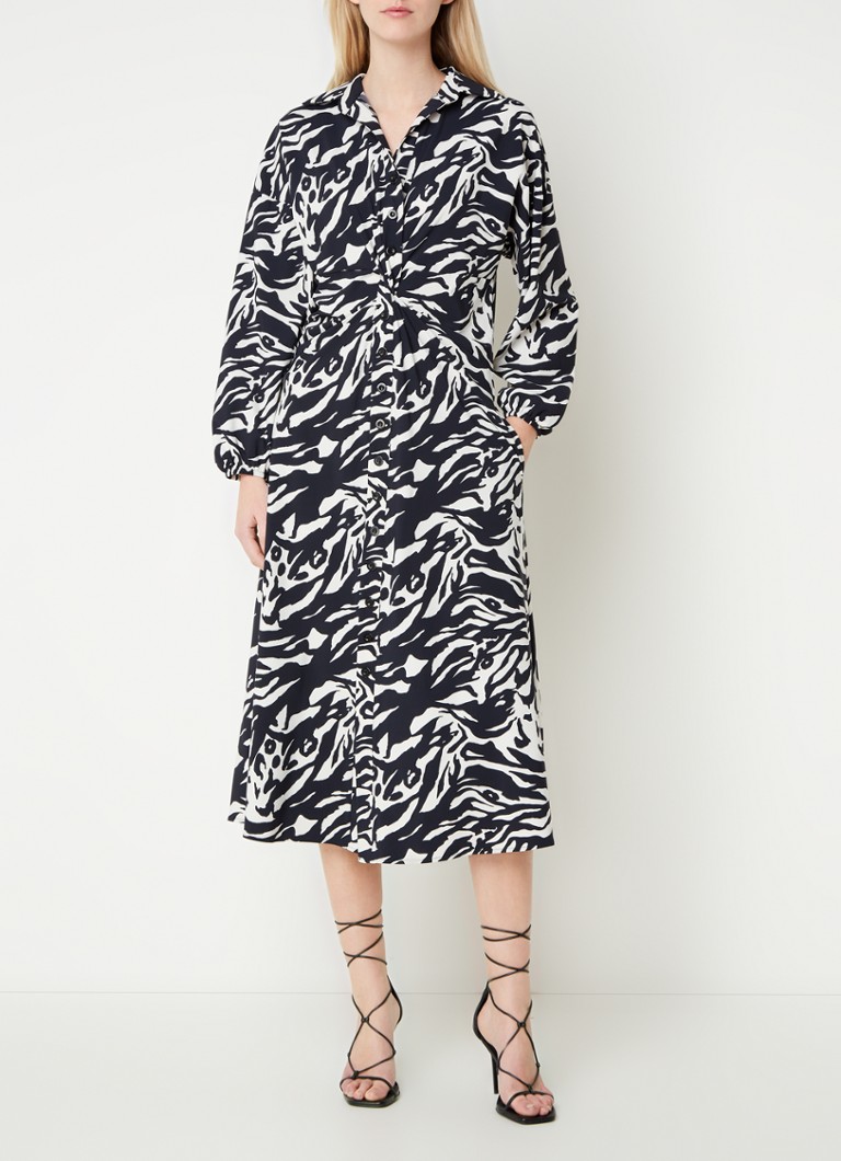 Studio Anneloes Evoni midi blousejurk van travelstof met steekzakken en ...