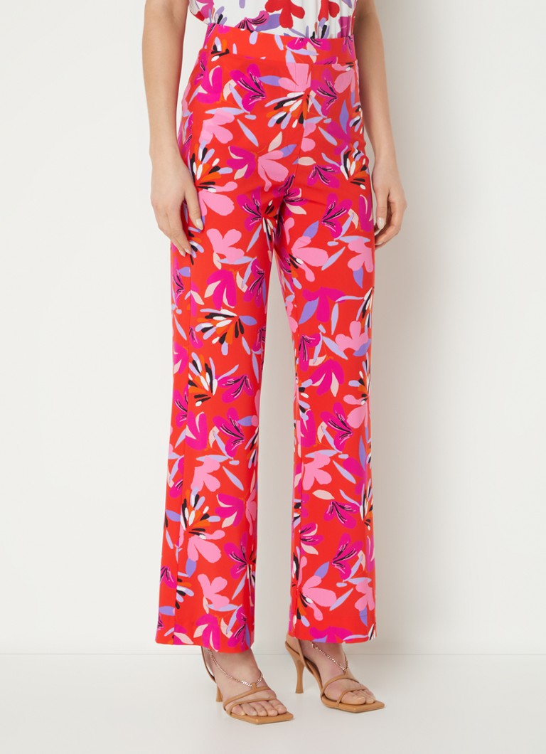 Studio Anneloes Jay high waist wide fit broek van travelstof met bloemenprint • Rood • de Bijenkorf