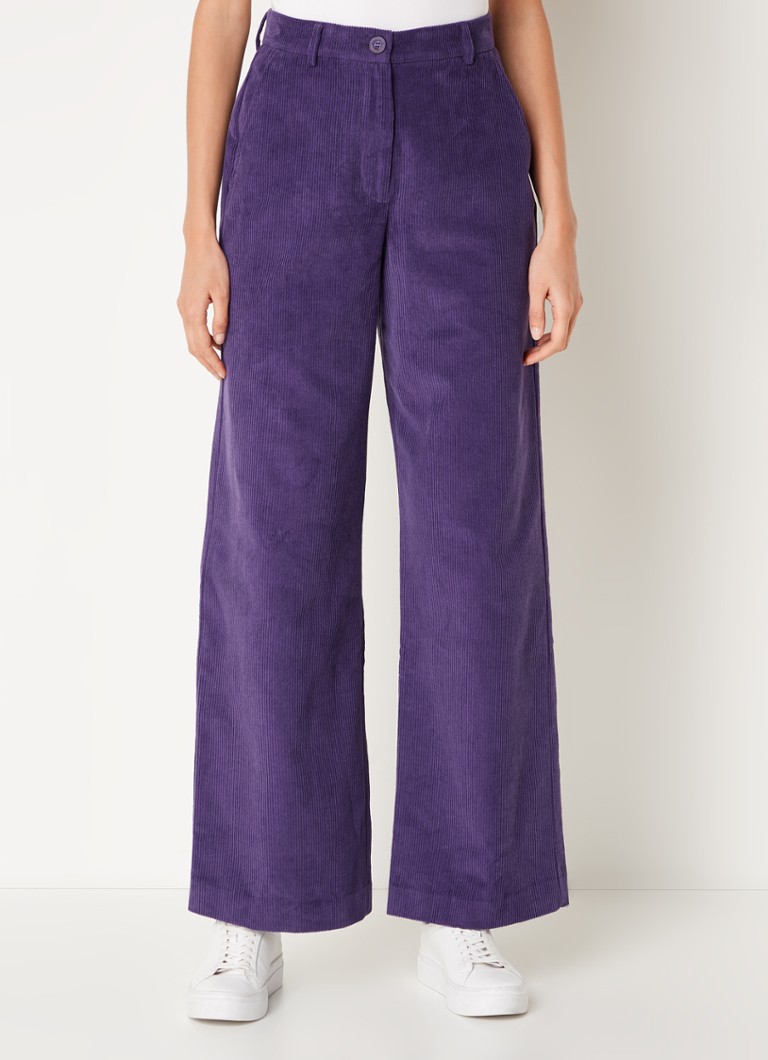 Studio Anneloes Libby high waist wide fit broek van corduroy • Paars ...