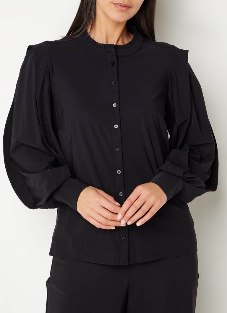 Studio Anneloes Nellie blouse van travelstof met ruches • Zwart • de ...