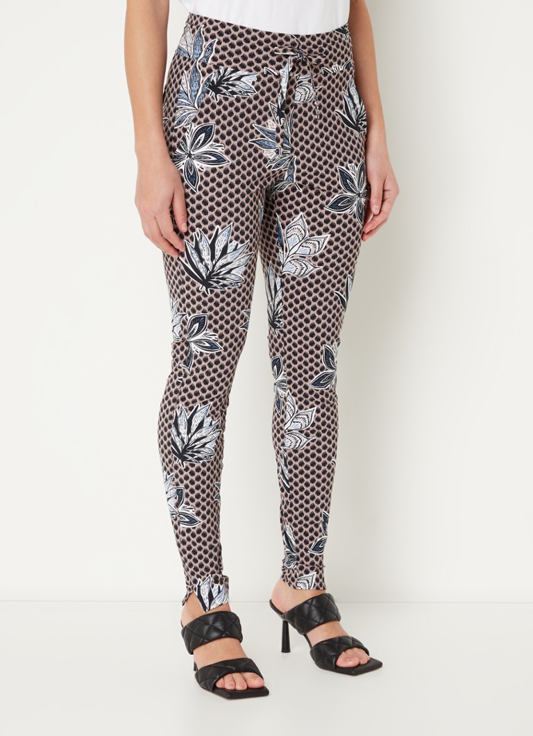Studio Anneloes Star Batik high waist skinny fit broek van travelstof met trekkoord • Taupe • de ...