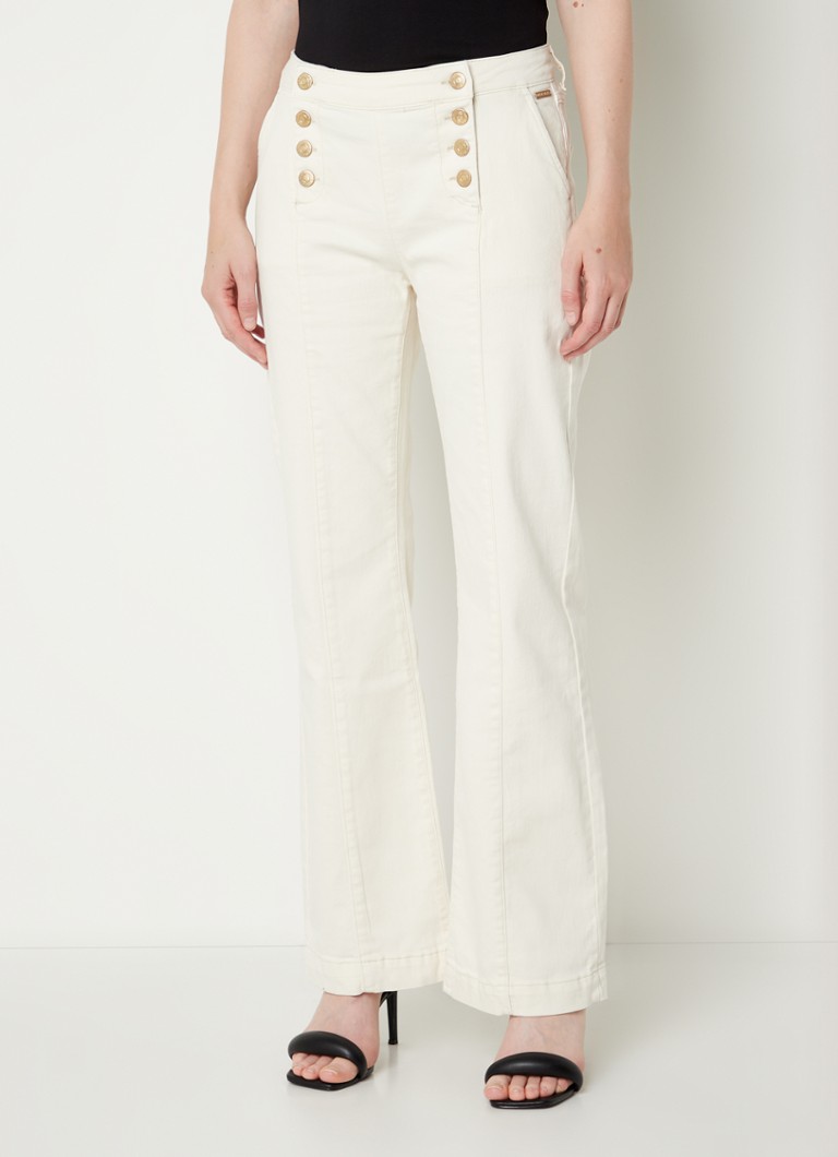 Summum High waist flared broek met steekzakken • Gebroken wit • de ...