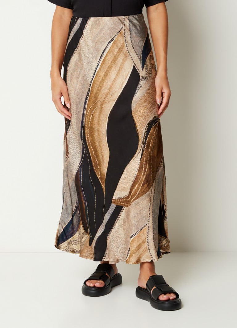Summum Maxi rok van satijn met print • Donkerbeige • de Bijenkorf
