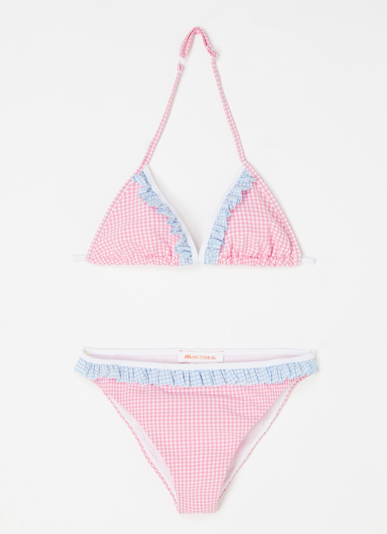 Sundek Bikini met ruitdessin en ruches • Roze • de Bijenkorf