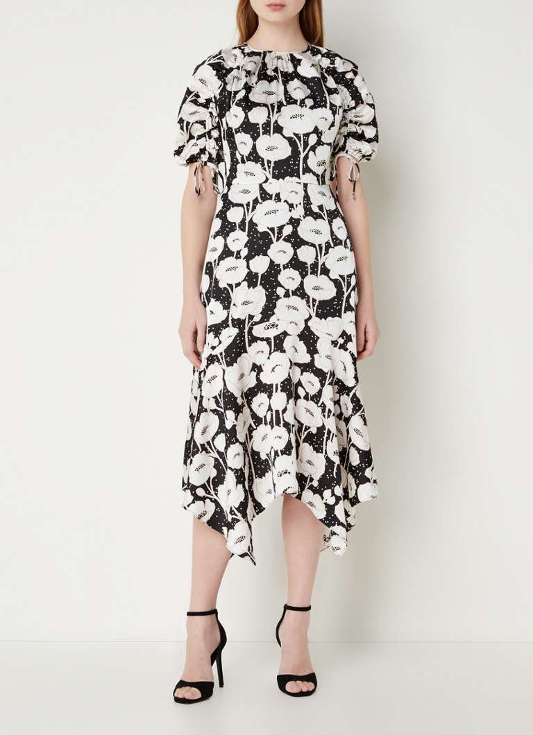 Ted Baker Abriee midi jurk met bloemenprint en pofmouw • Zwart • de ...