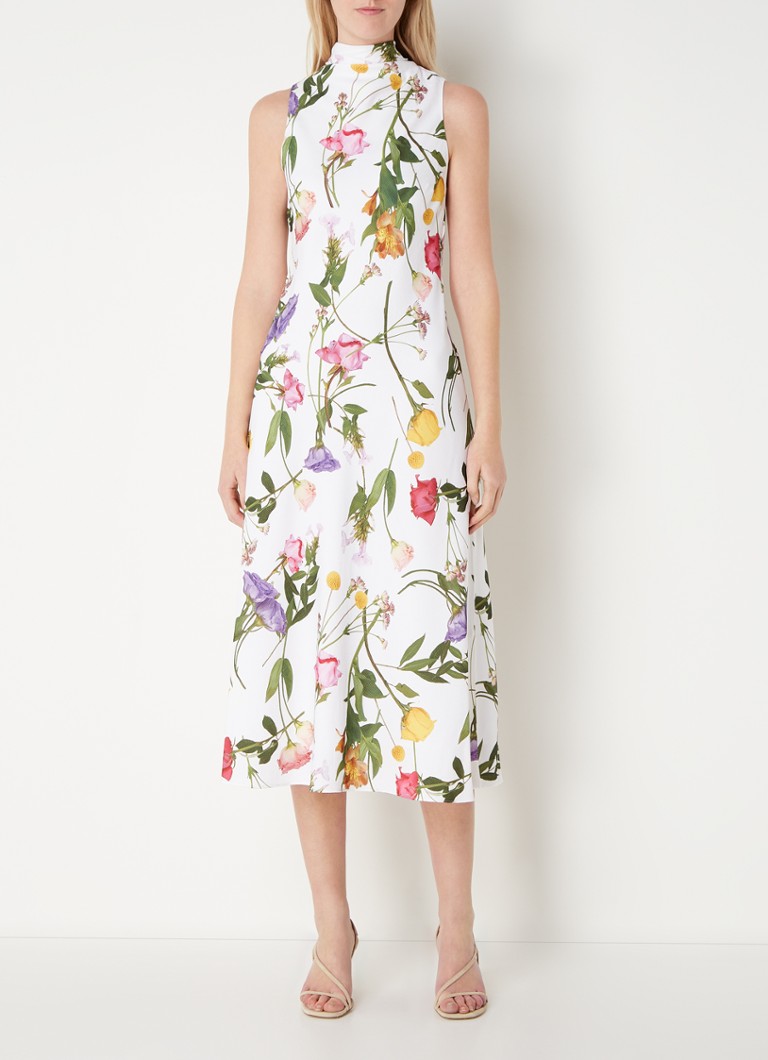 Ted Baker Adilin midi jurk met bloemenprint en strikkraag • Gebroken wit • de Bijenkorf