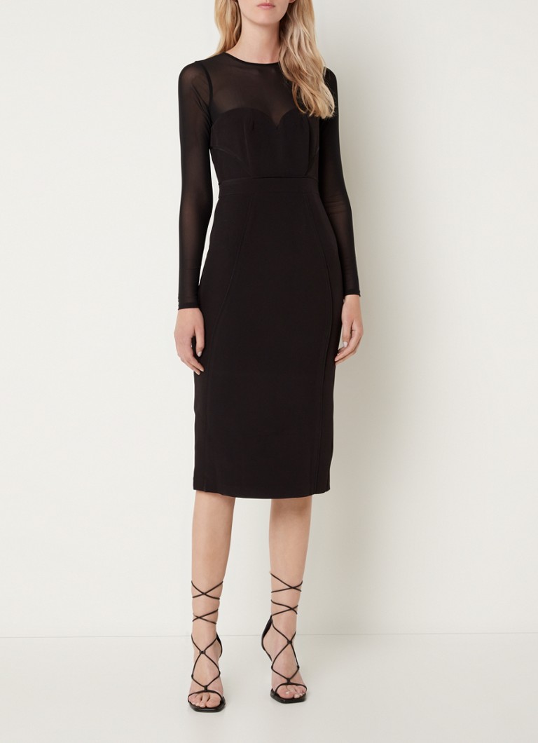 Ted Baker Ivylou midi jurk met semi-transparante mouw en rugdecolleté ...
