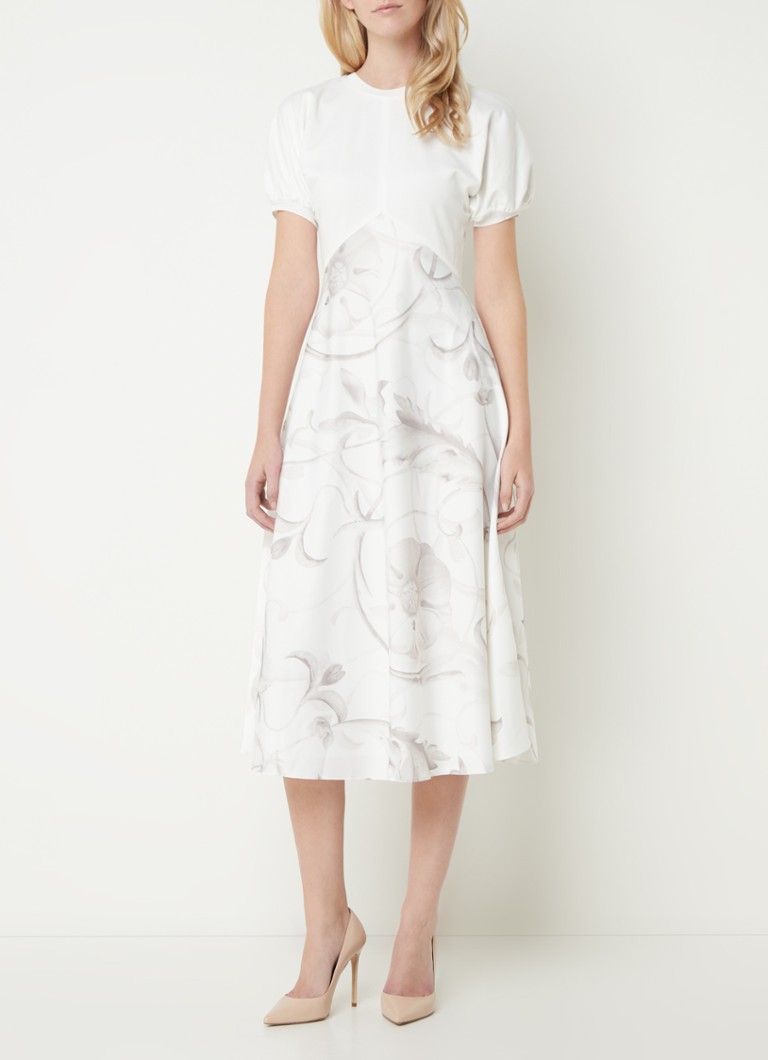 Ted Baker Magylee midi jurk met inzet van satijn en bloemenprint • Wit • de Bijenkorf