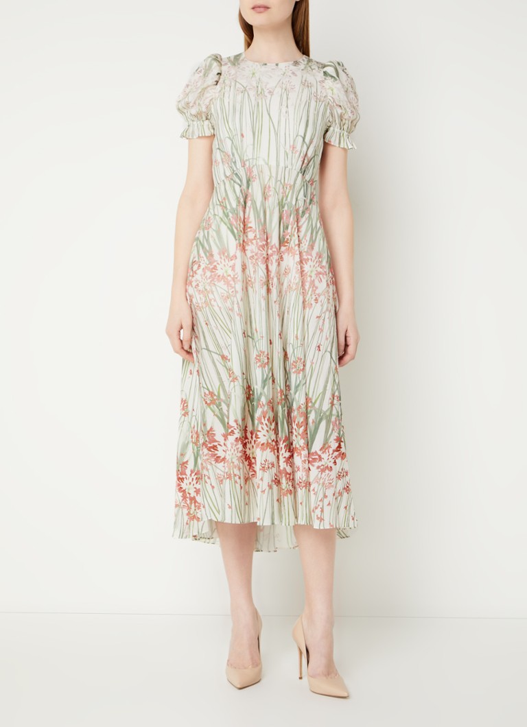 Ted Baker Zahrria midi jurk met bloemenprint en pofmouw • Gebroken wit • de Bijenkorf