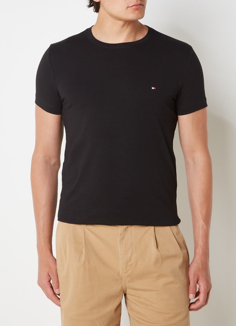 Tommy Hilfiger Extra slim fit T-shirt met logoborduring • Zwart • de ...