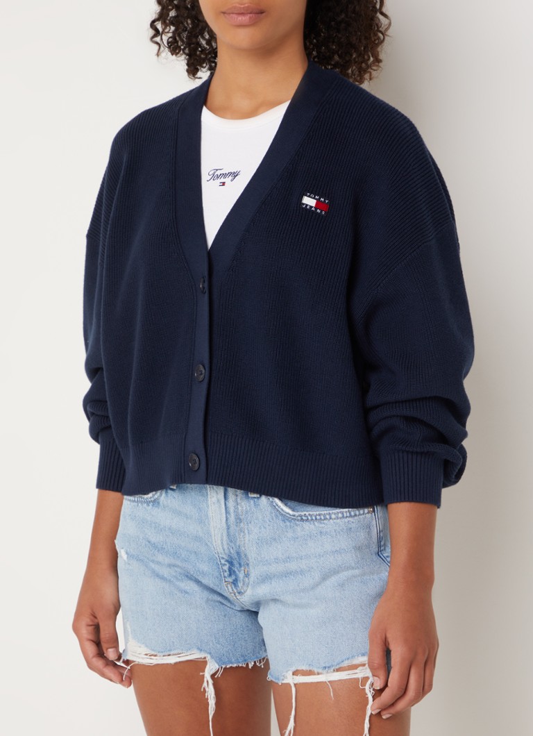 Tommy Hilfiger Fijngebreid vest met logo- en backprint • Donkerblauw ...