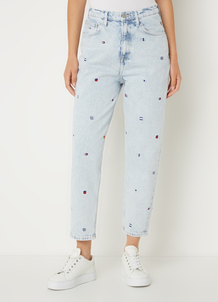 Tommy Hilfiger High waist mom jeans met logoborduring • Indigo • de ...