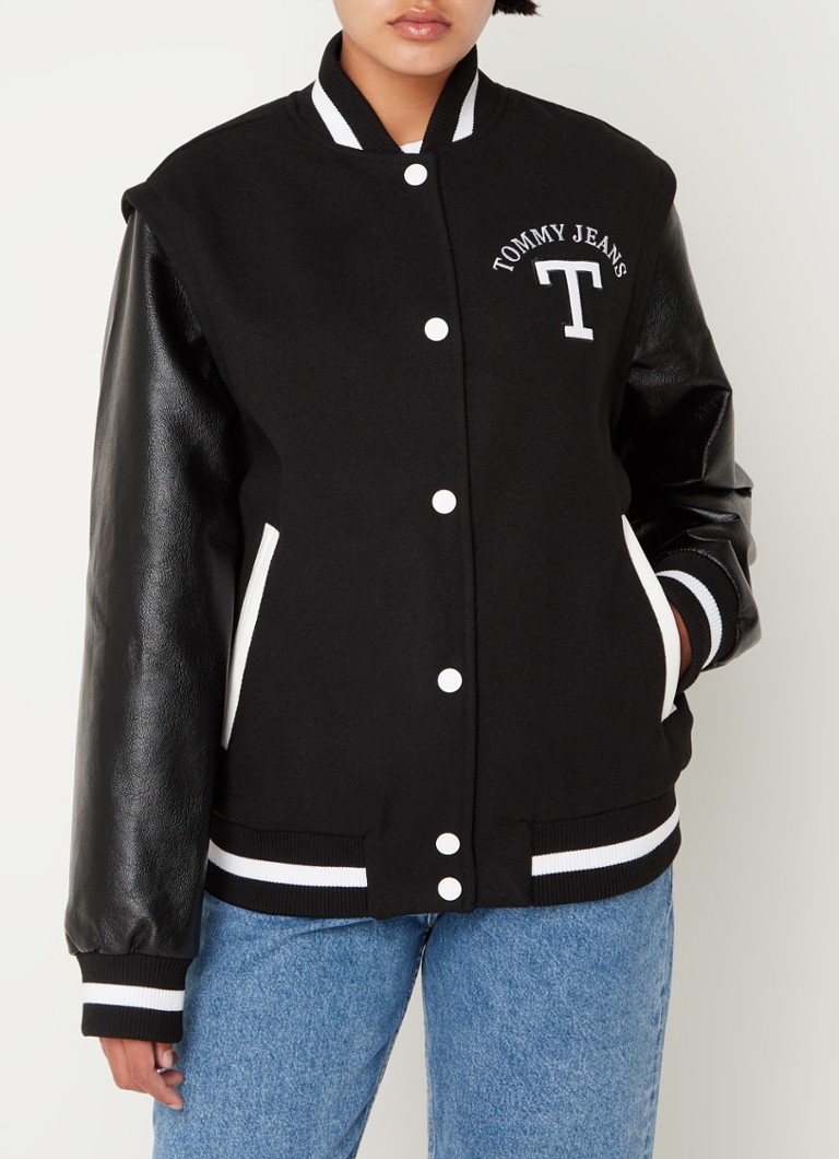 Tommy Hilfiger Oversized baseball jack in wolblend met details van ...