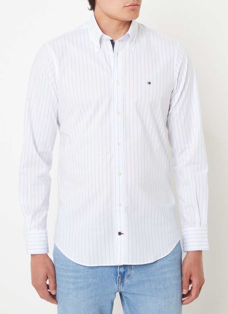 Tommy Hilfiger Slim fit overhemd met streepprint en logo • Lichtblauw ...