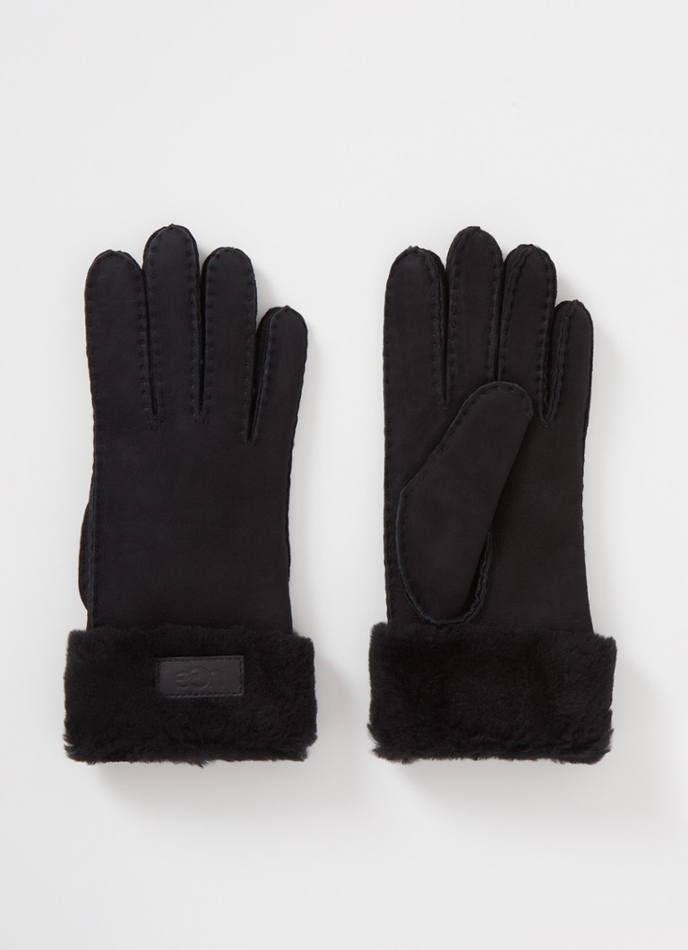 UGG Turn Cuff handschoenen van suède met schapenvacht • Zwart • de ...