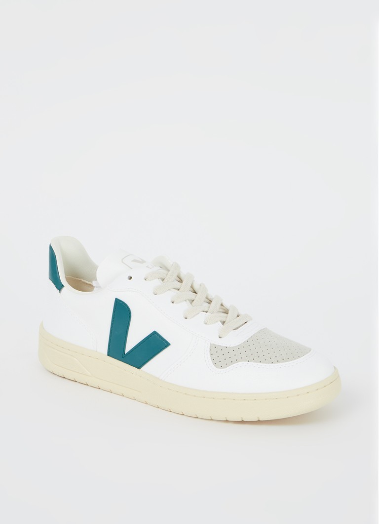 Veja V-10 sneaker met logo en vegan suède details • Wit • de Bijenkorf
