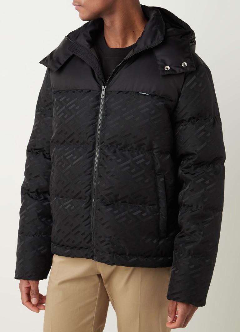 Versace Greca puffer jack met donsvulling en logoprint • Zwart • de ...