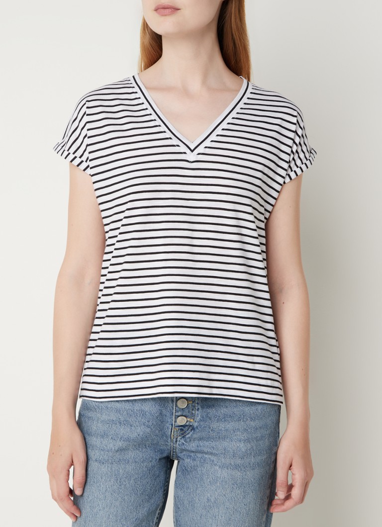 Whistles Willa T-shirt met V-hals en streepprint • Wit • de Bijenkorf