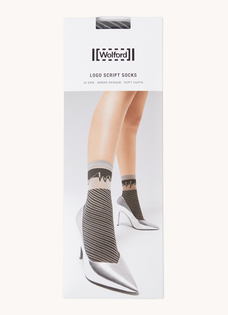 Wolford Logo Script sokken met streepprint in 20 denier • Zwart • de ...