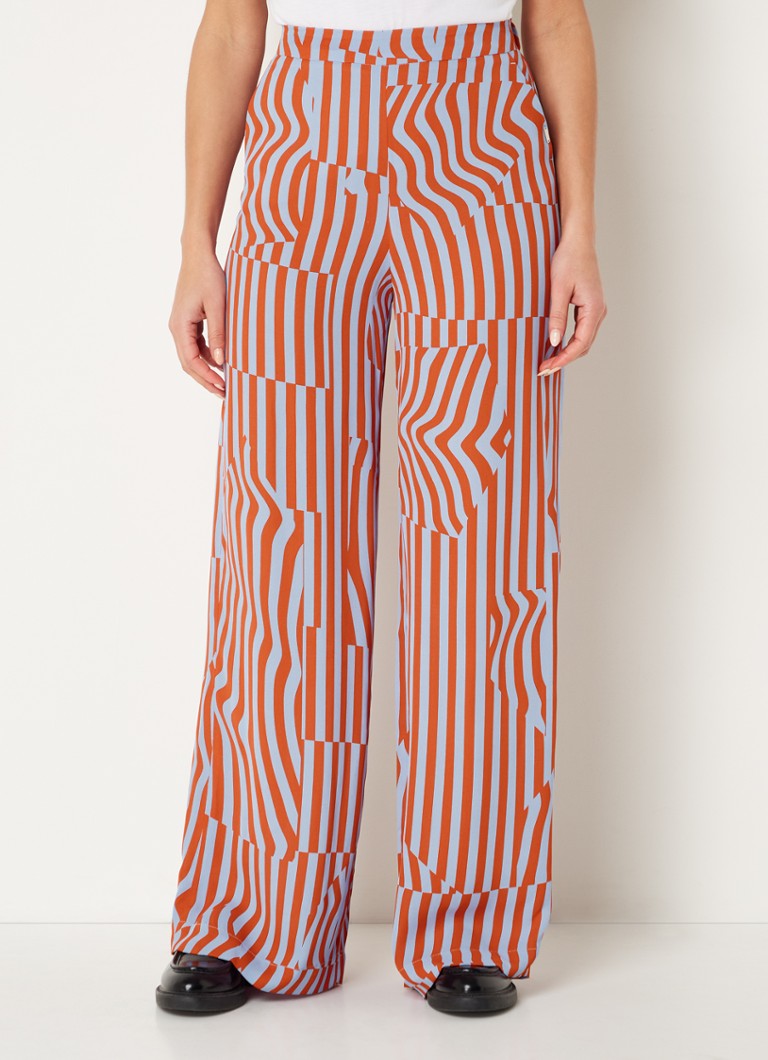 Xandres Paina high waist wide fit palazzo broek met grafische print ...