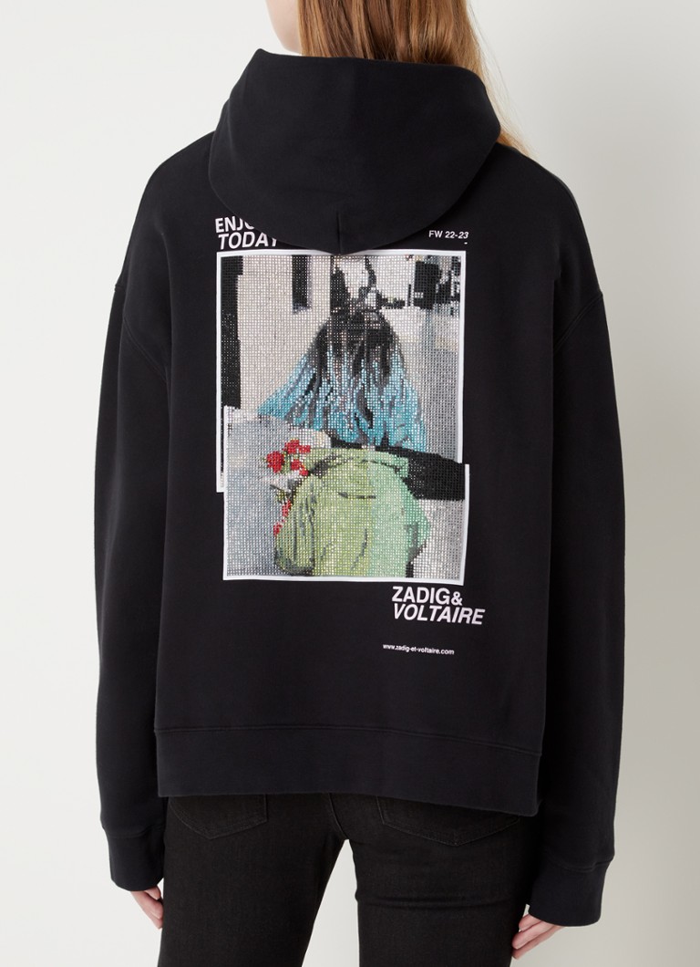 Zadig&Voltaire Mona hoodie met strass en logo- en backprint • Zwart • de Bijenkorf