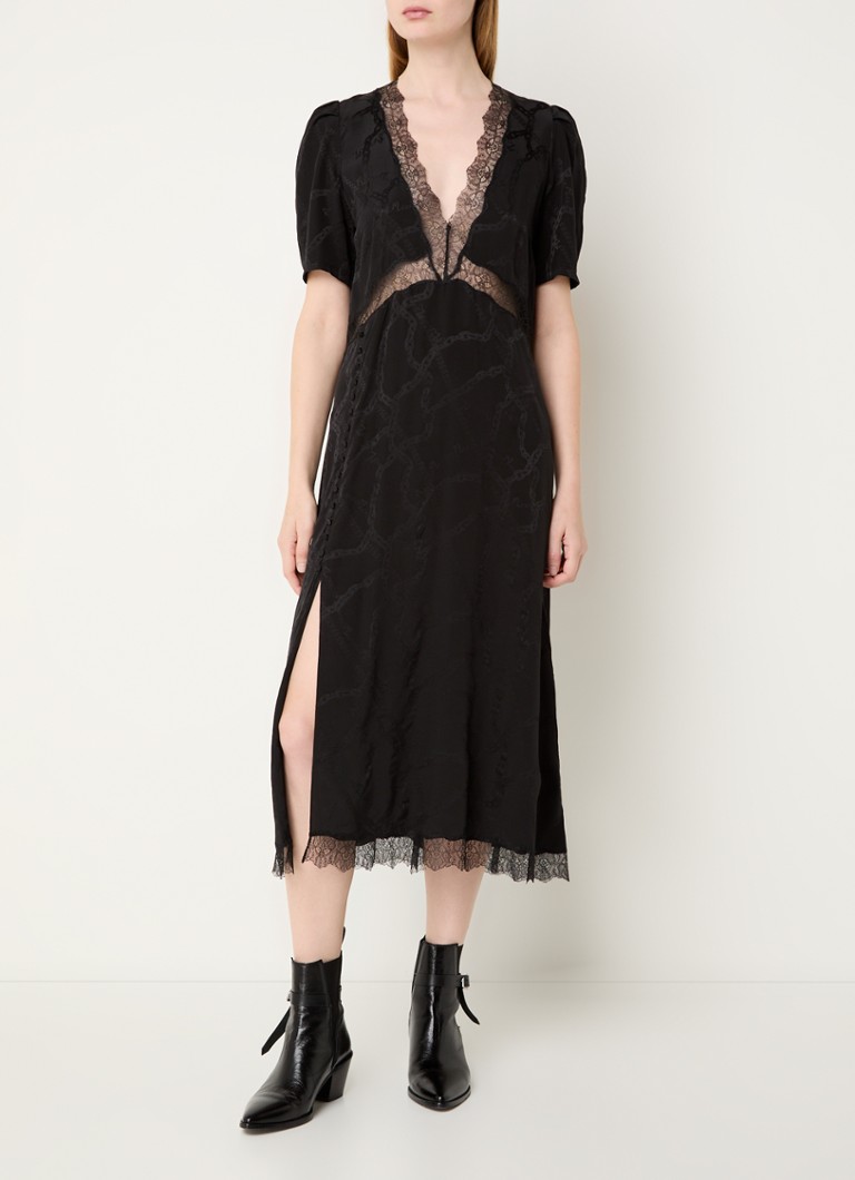 Zadig&Voltaire Redox midi jurk van zijde met details van kant • Zwart • de Bijenkorf