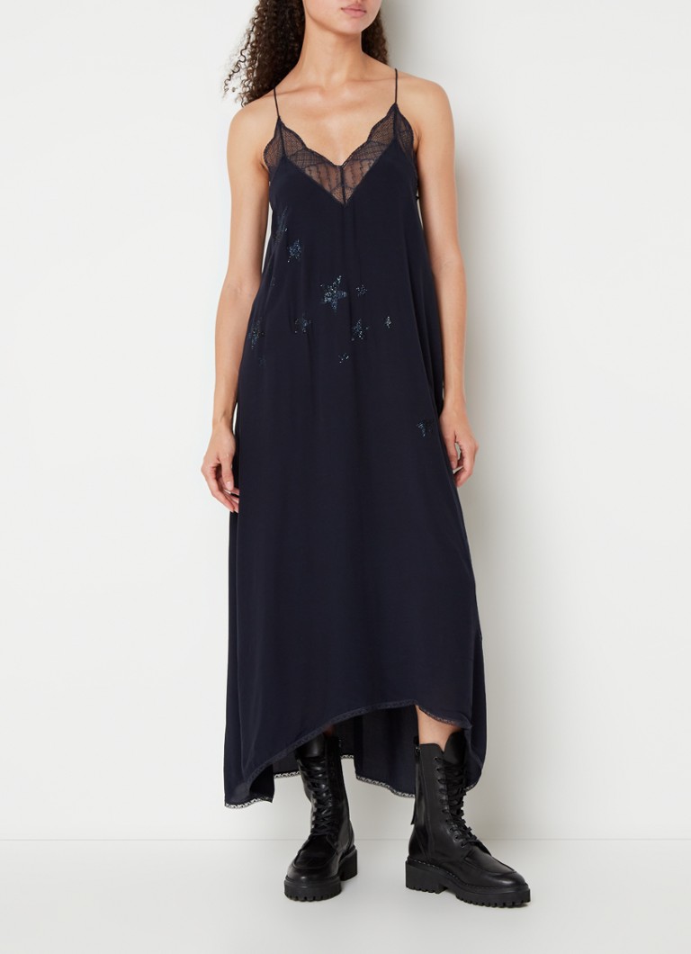 Zadig&Voltaire Risty maxi jurk met spaghettibandjes en strass-decoratie • Blauw • de Bijenkorf