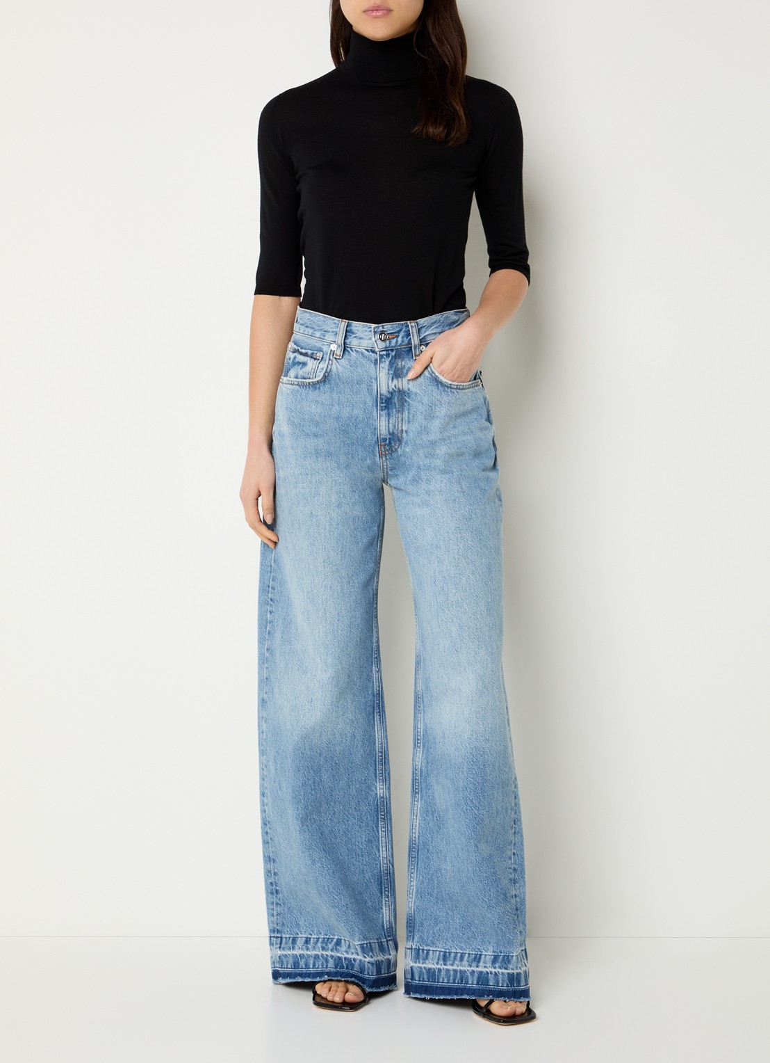 Anine Bing Lewis high waist flared fit jeans met medium wassing • Blauw ...