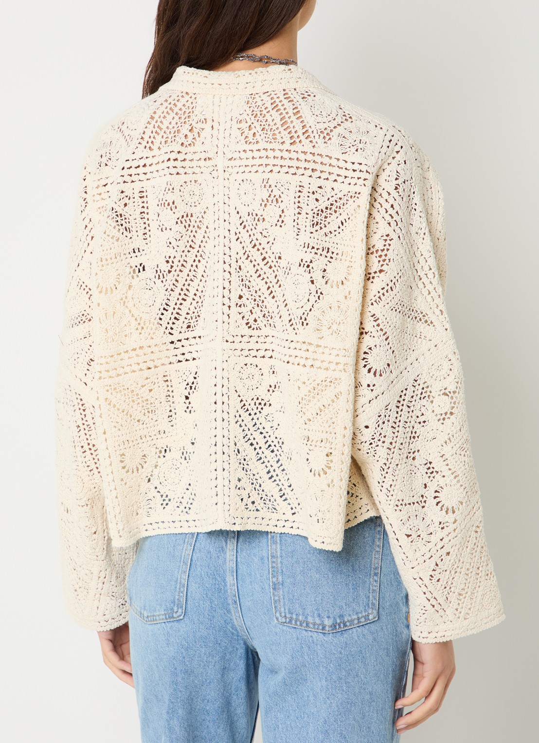ba&sh Fany grofgebreid openvallend vest met opengewerkt dessin ...
