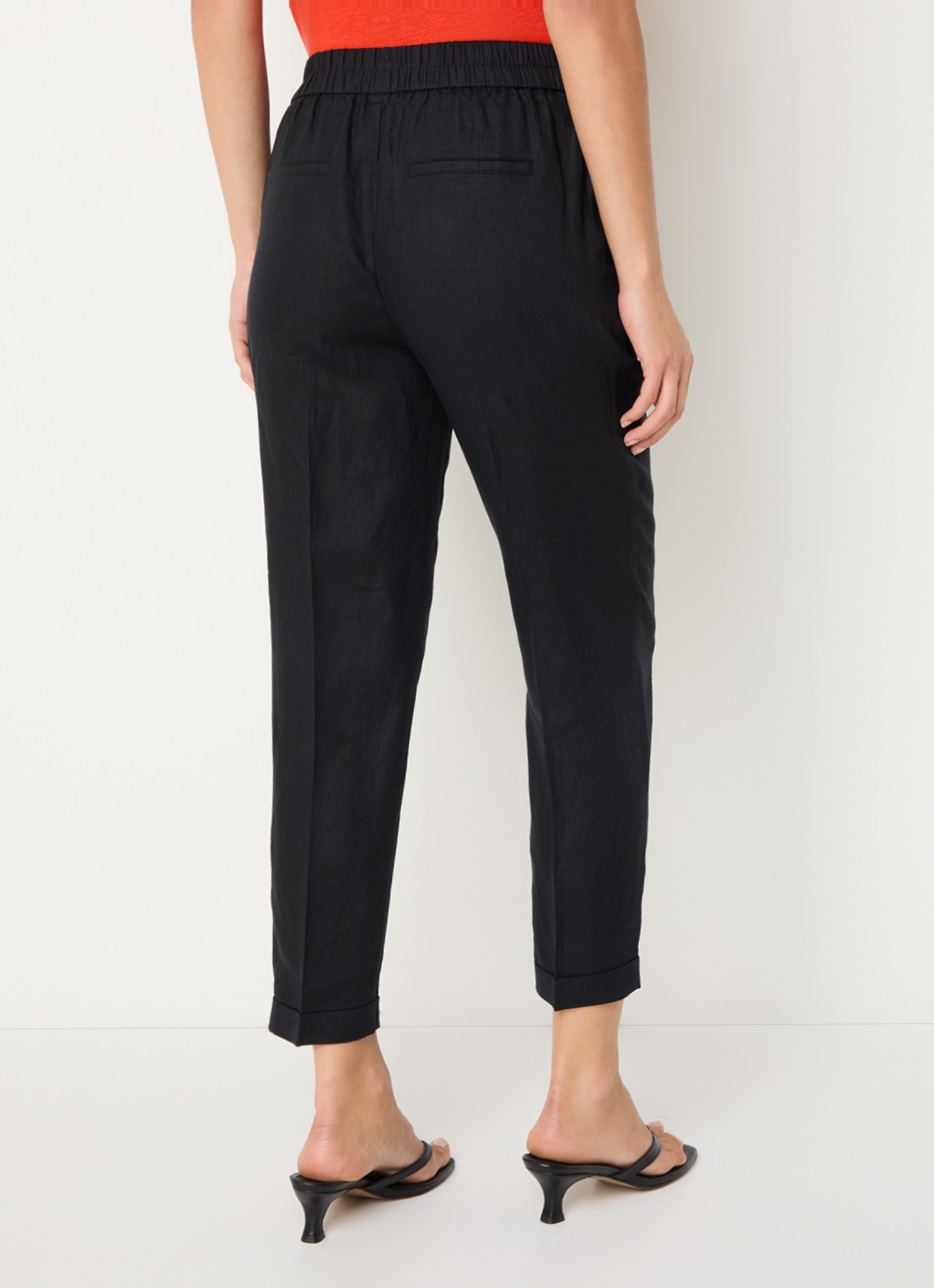 Benetton High waist cropped tapered fit pantalon van linnen • Zwart ...
