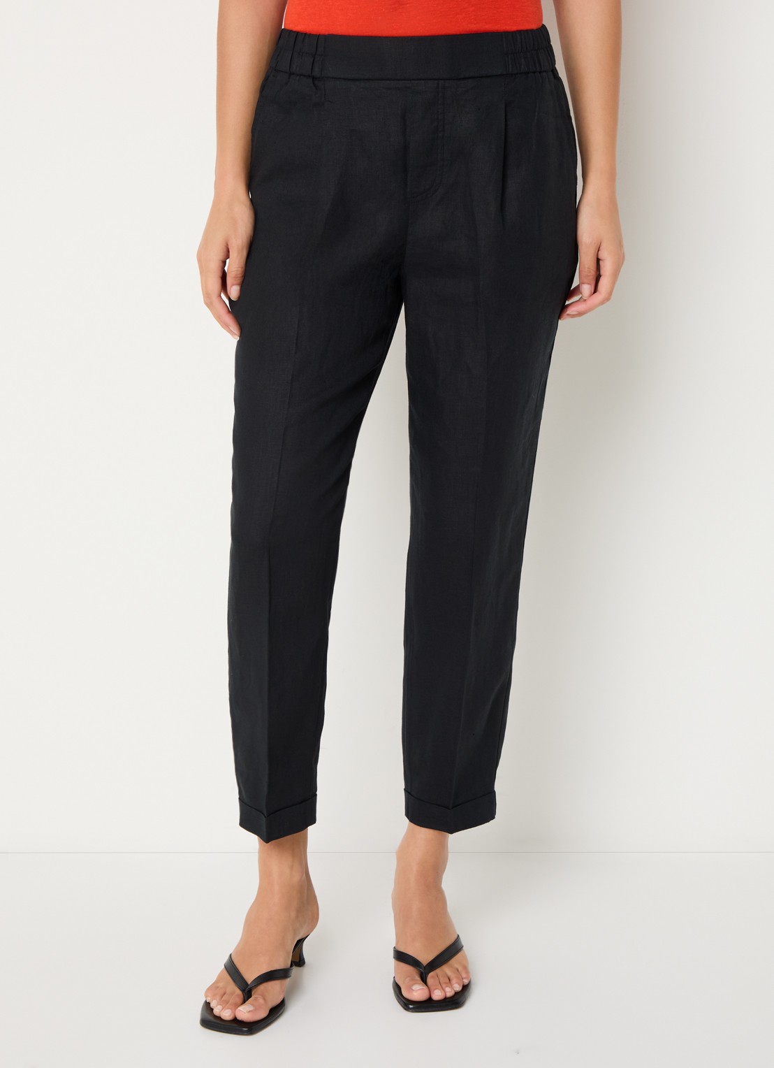Benetton High waist cropped tapered fit pantalon van linnen • Zwart ...
