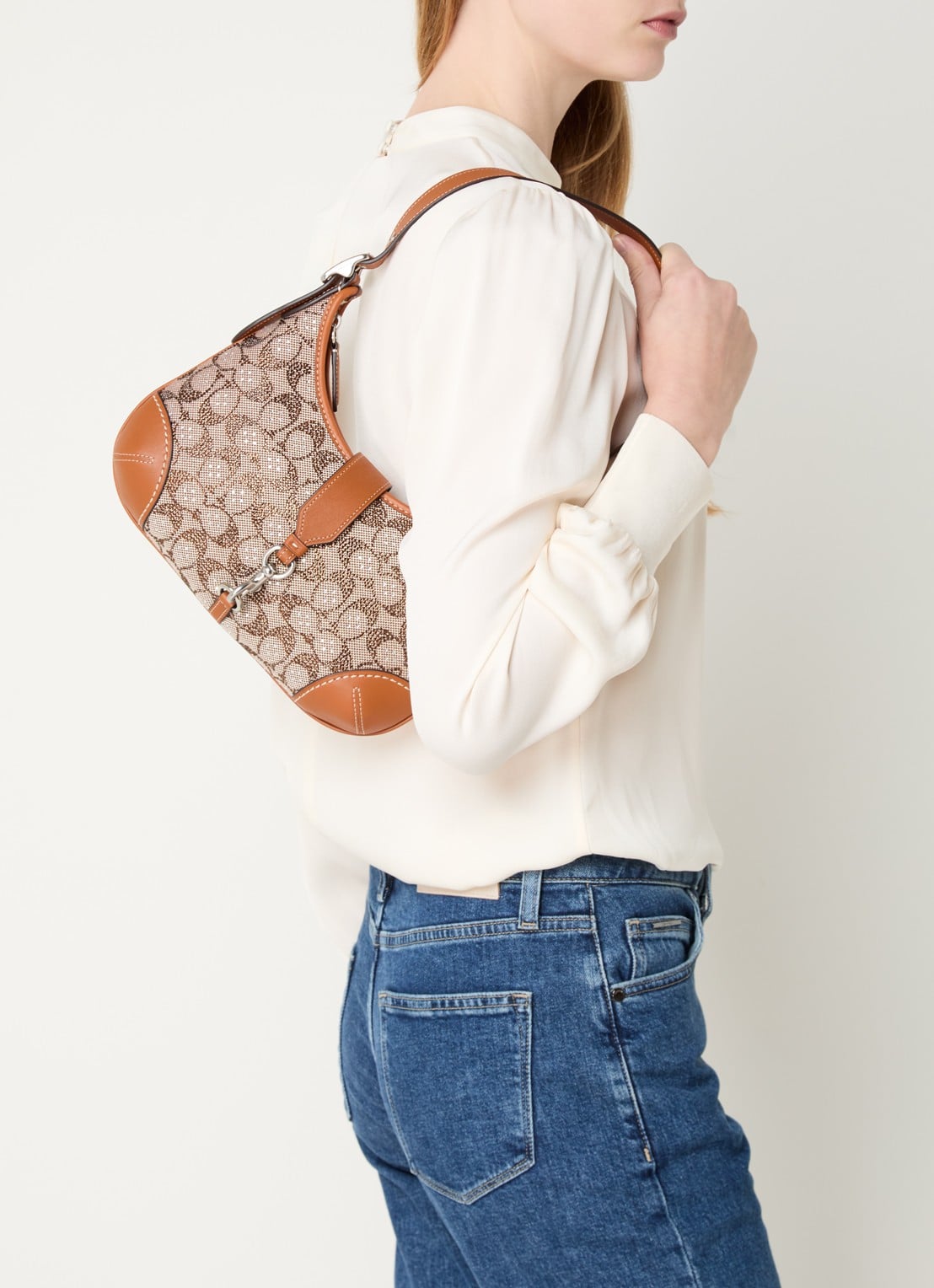Coach Hamptons schoudertas van leer met strass • Oranjebruin • de Bijenkorf