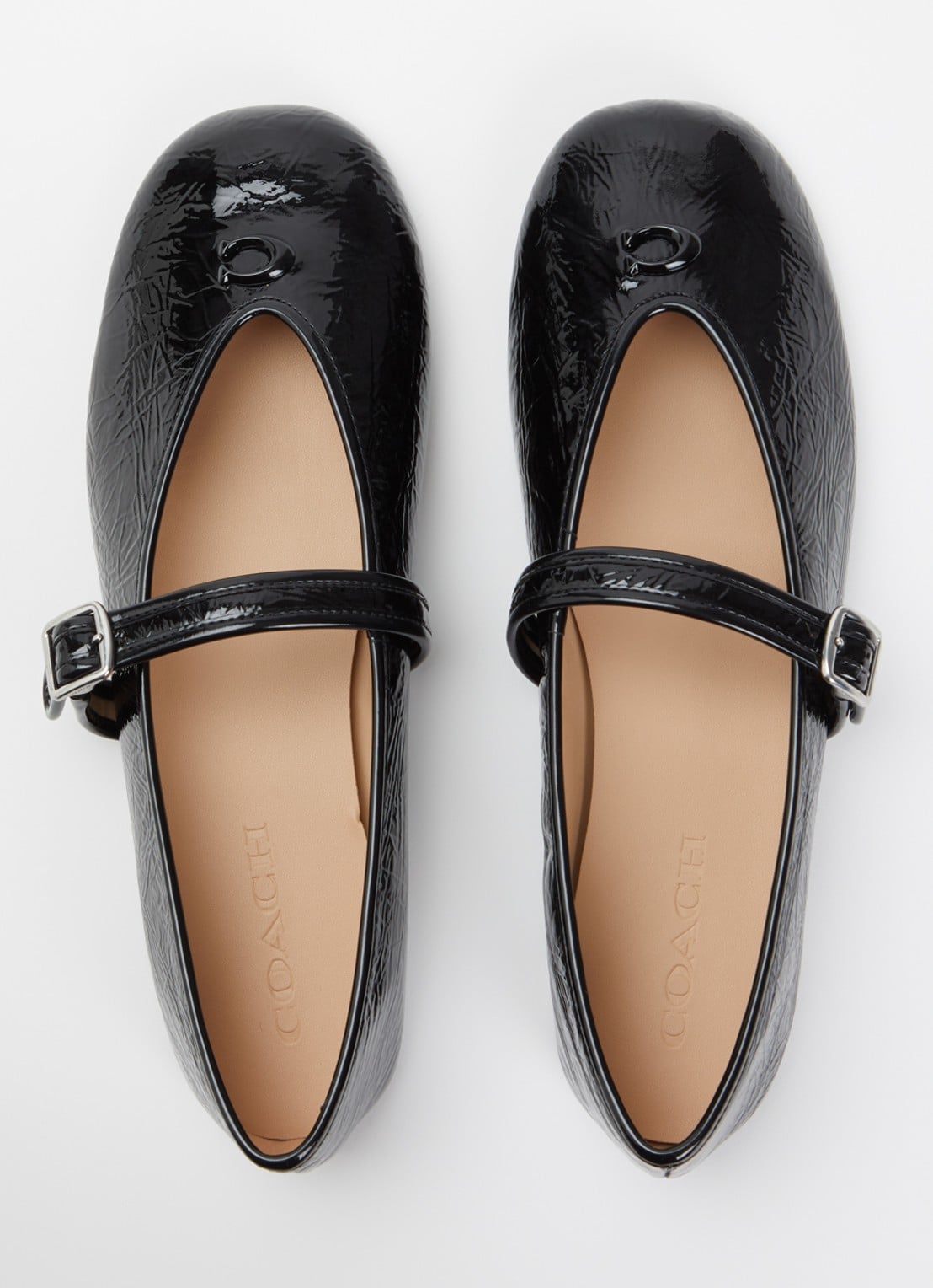 Coach Sculpted C Mary Jane ballerina van lakleer met gespdetail • Zwart ...
