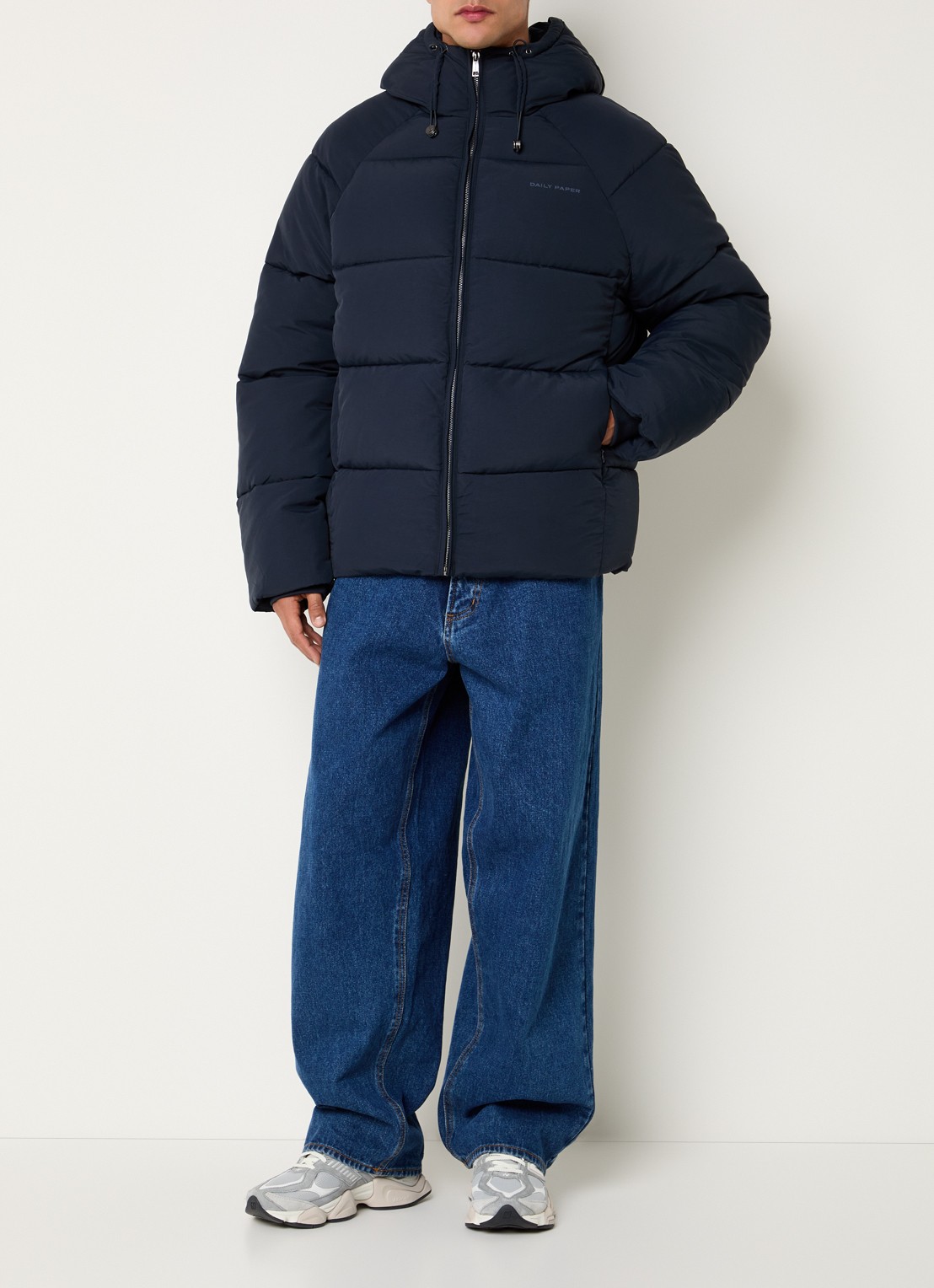 Daily Paper Puffer jack met ritszakken en capuchon • Donkerblauw • de ...