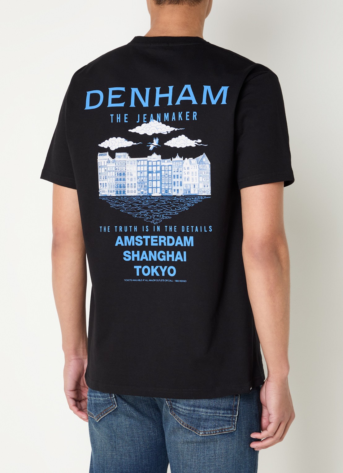 Denham Amsterdam Skyline T-shirt met logo- en backprint • Zwart • de ...